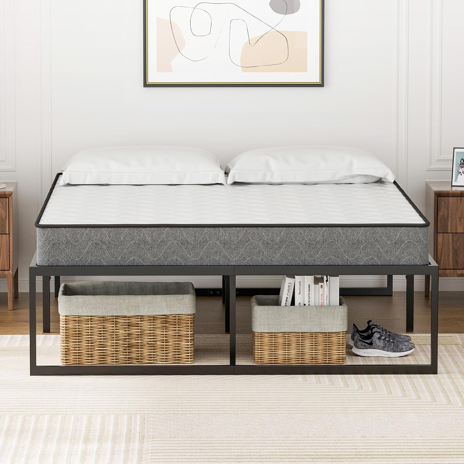 ADVWIN Bed Frame Queen Size, All Metal Material Mattress Base, Large ...