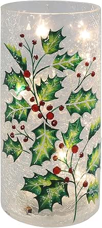 Shudehill Giftware Xmas Crackle Glass LED Lights Holly, Robins ...