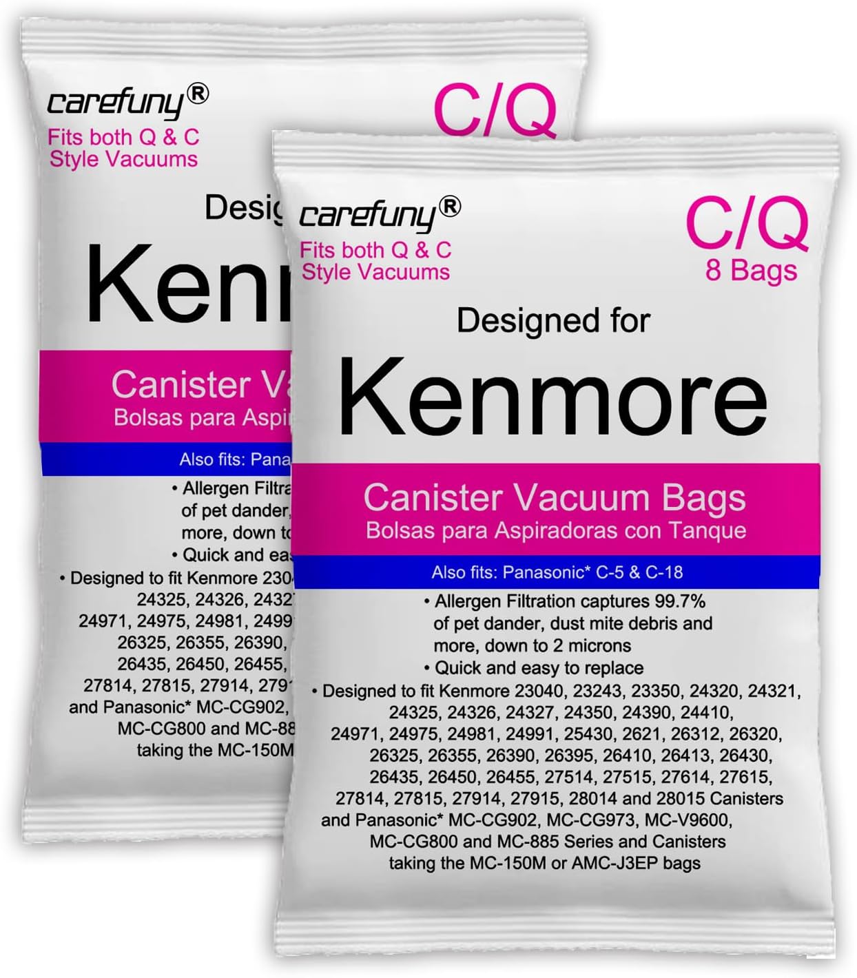 Amazon.com: CAREFUNY 16 Pack Style C/Q Canister Vacuum Bags Compatible ...