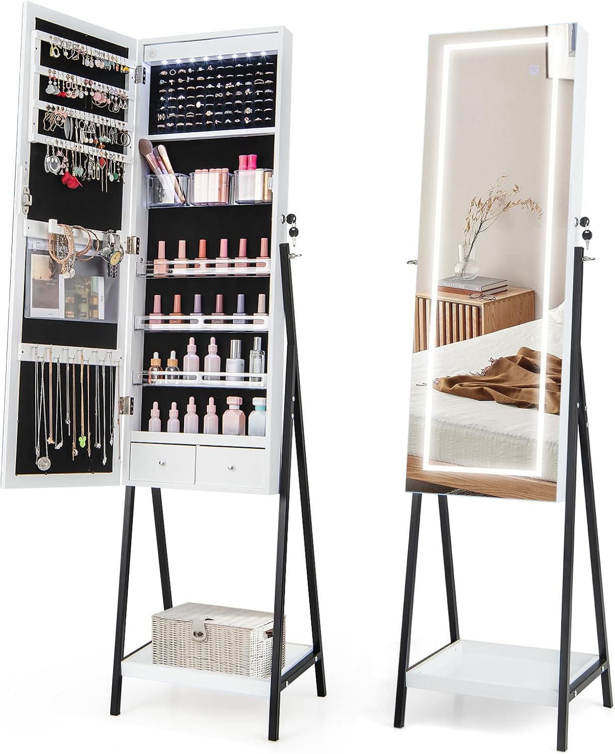 Amazon.com: Byroce Jewelry Armoire with LED Full Length Mirror ...
