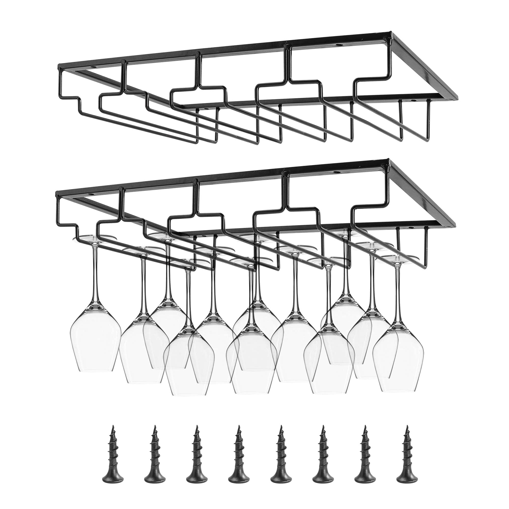 AZKEEGREY 2 Pack Hanging Wine Glass Rack Holder Under Shelf, Black Wine ...