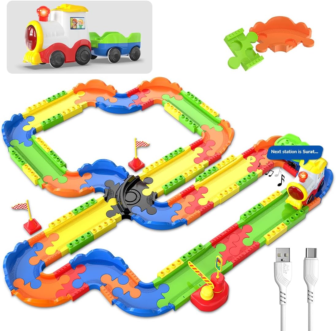 Buy Kiditos Electric Powered Train Track Set Motorized Engine DIY Self ...