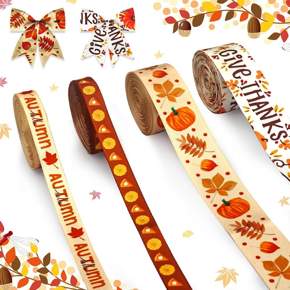 Amazon.com: 4 Rolls Fall Ribbon 3/8" Grosgrain Satin Pumpkin Maple ...