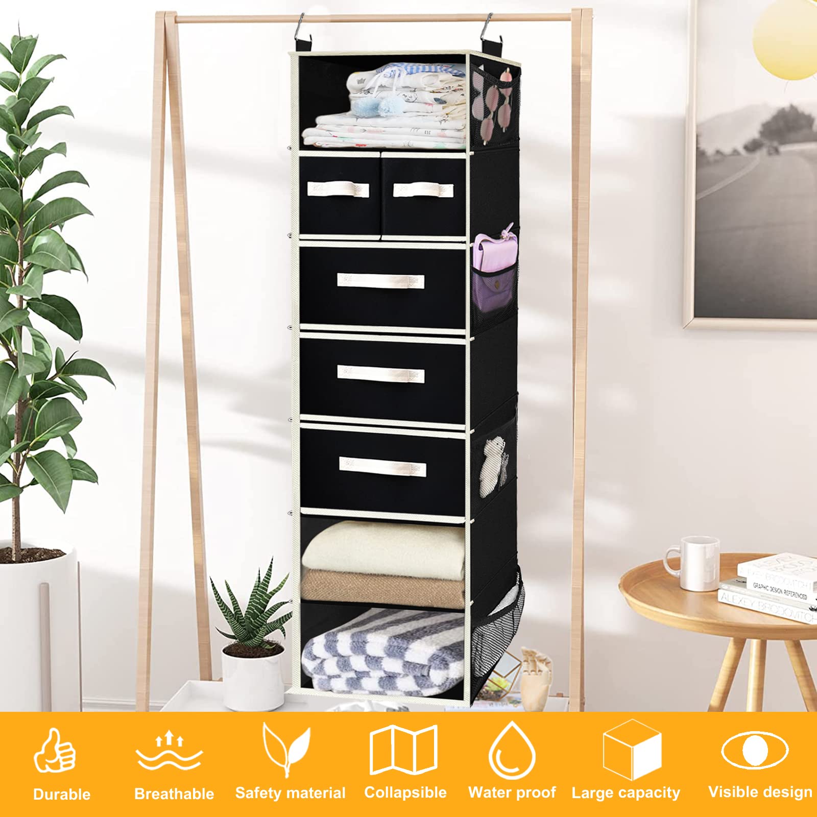 VERONLY 7-Shelves Hanging Closet Organizer with 5 Drawers, Hanging ...