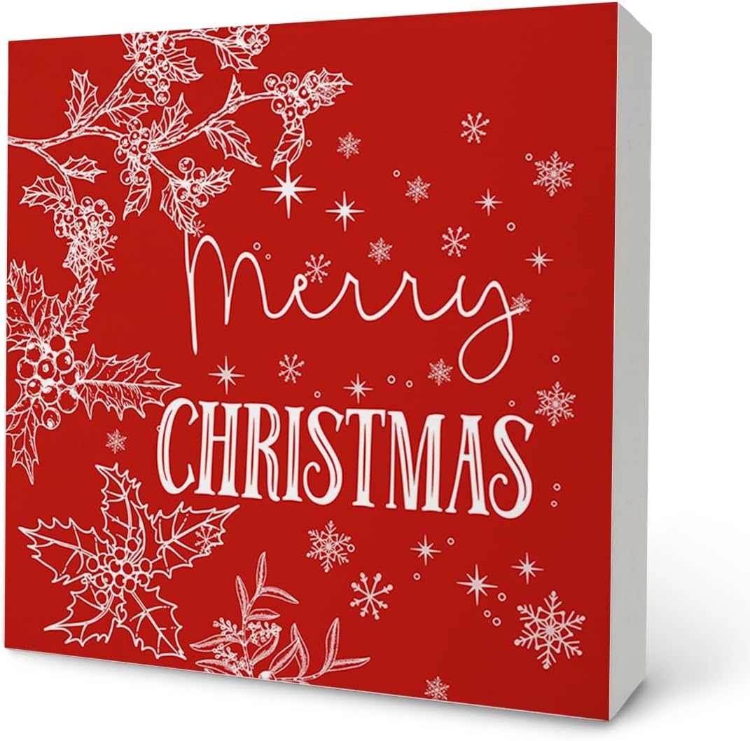 Amazon.com : Knibeo Christmas Wooden Box Signs - 5x5 Inch Merry ...