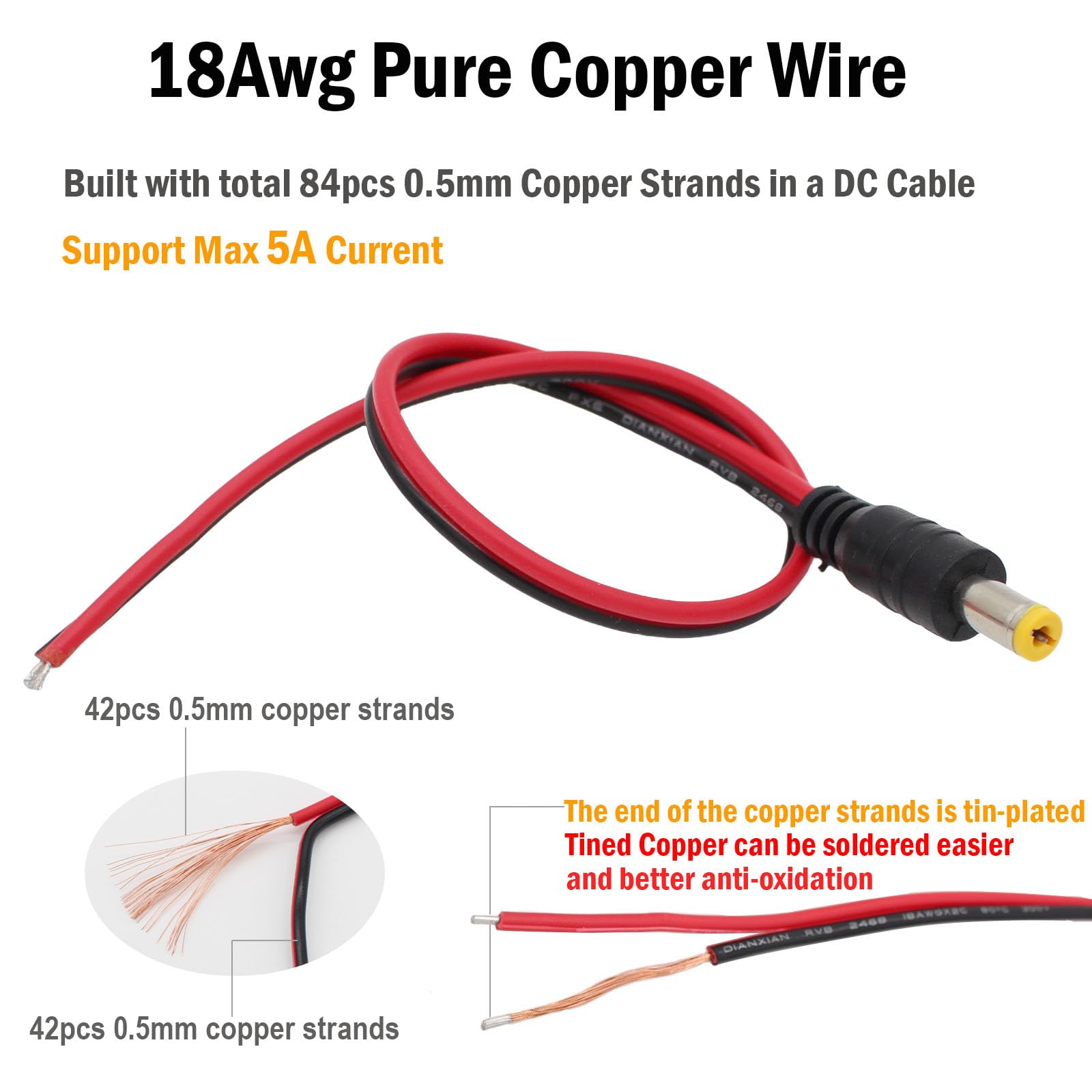 Snapklik.com : Exgoofit DC Power Pigtail Cable 20 Pairs, Pure Copper ...