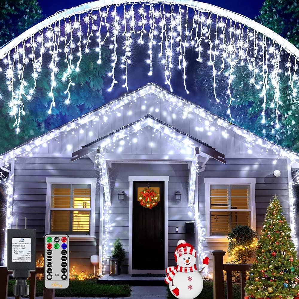Ollny Icicle Christmas Lights Outdoor 396LED 32FT - Timer 8Modes ...