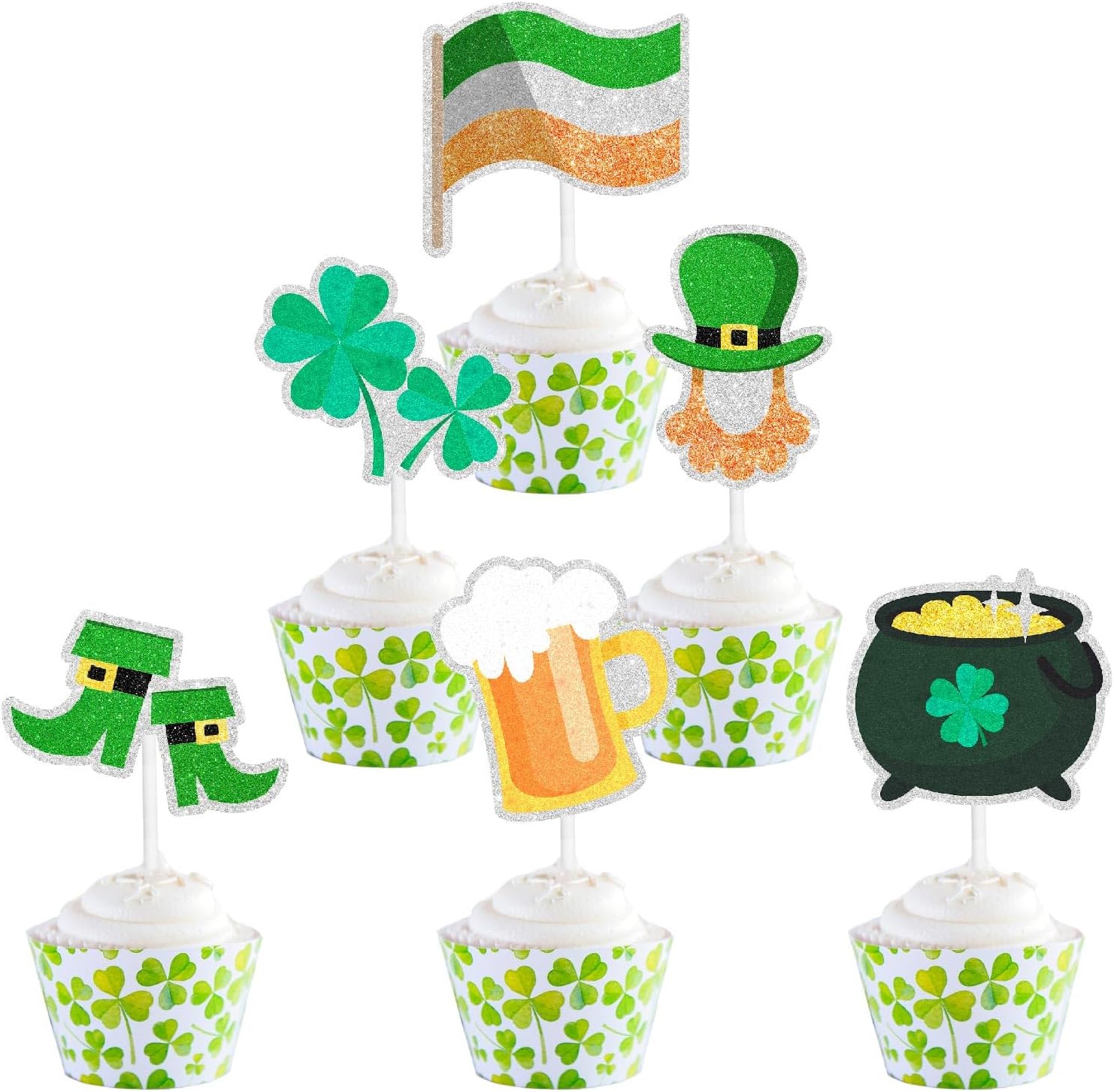 Amazon.com: Irish Flag St. Patrick's Day Themed Cupcake Toppers Set of ...