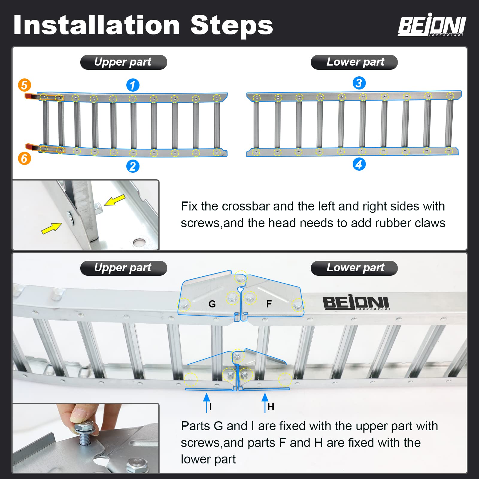 BEJONI 7'L X 12" W Folding Loading Ramps, 1400lbs Capacity, Truck Ramps ...