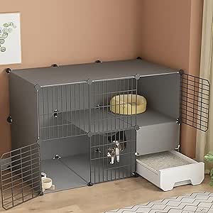 Amazon.com : 2 Tier Cat Cage, Cat Cabinet Semi-Enclosed Cat Enclosure ...
