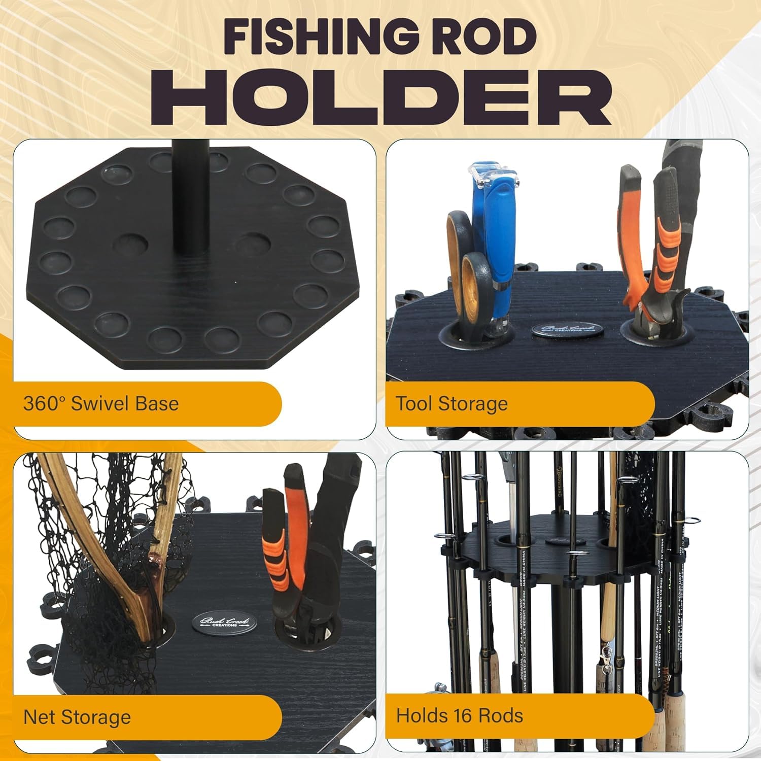 Snapklik.com : Rush Creek Creations 16-Rod Spinning Fishing Pole Rack ...
