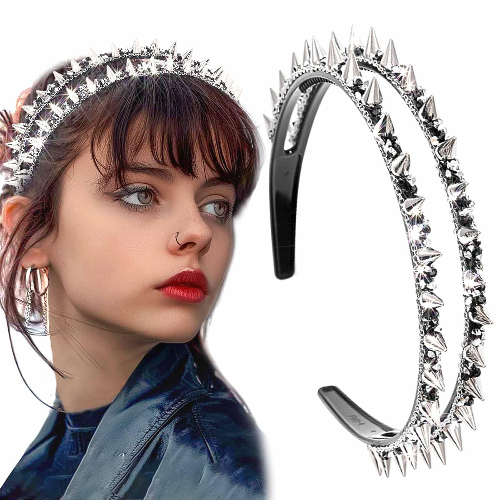 Amazon.com: Black Spiked Headband Punk Gothic Spiky Rivet Headbands For ...