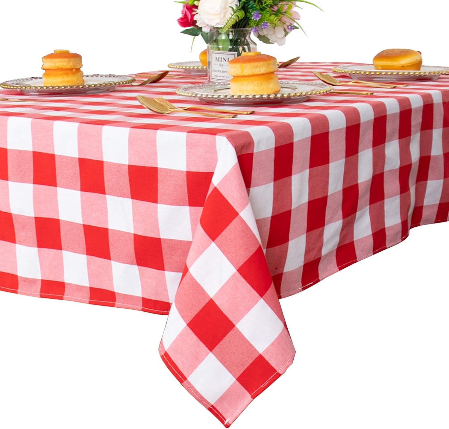 Amazon.com: ShinyBeauty Checked Square Tablecloth 54x54-Inch Red and ...