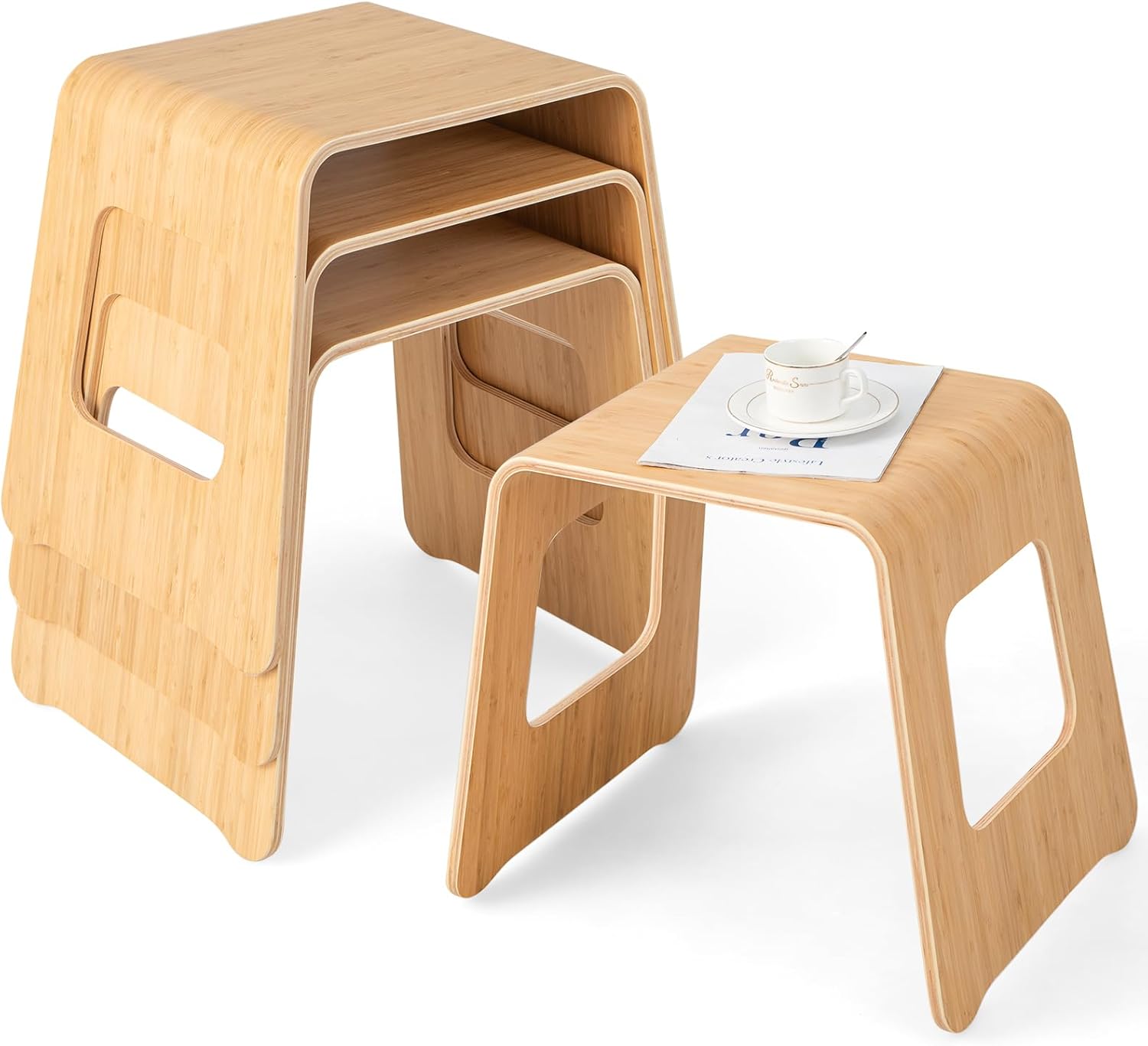 Amazon.com: Julimoon Wood Stools Set of 4, Entrance Shoe Changing ...