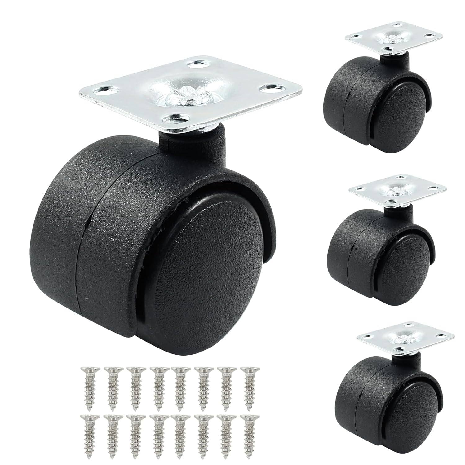 Suiwotin 4pcs 1 Inch Swivel Caster Wheels, Black Nylon Plate Caster ...