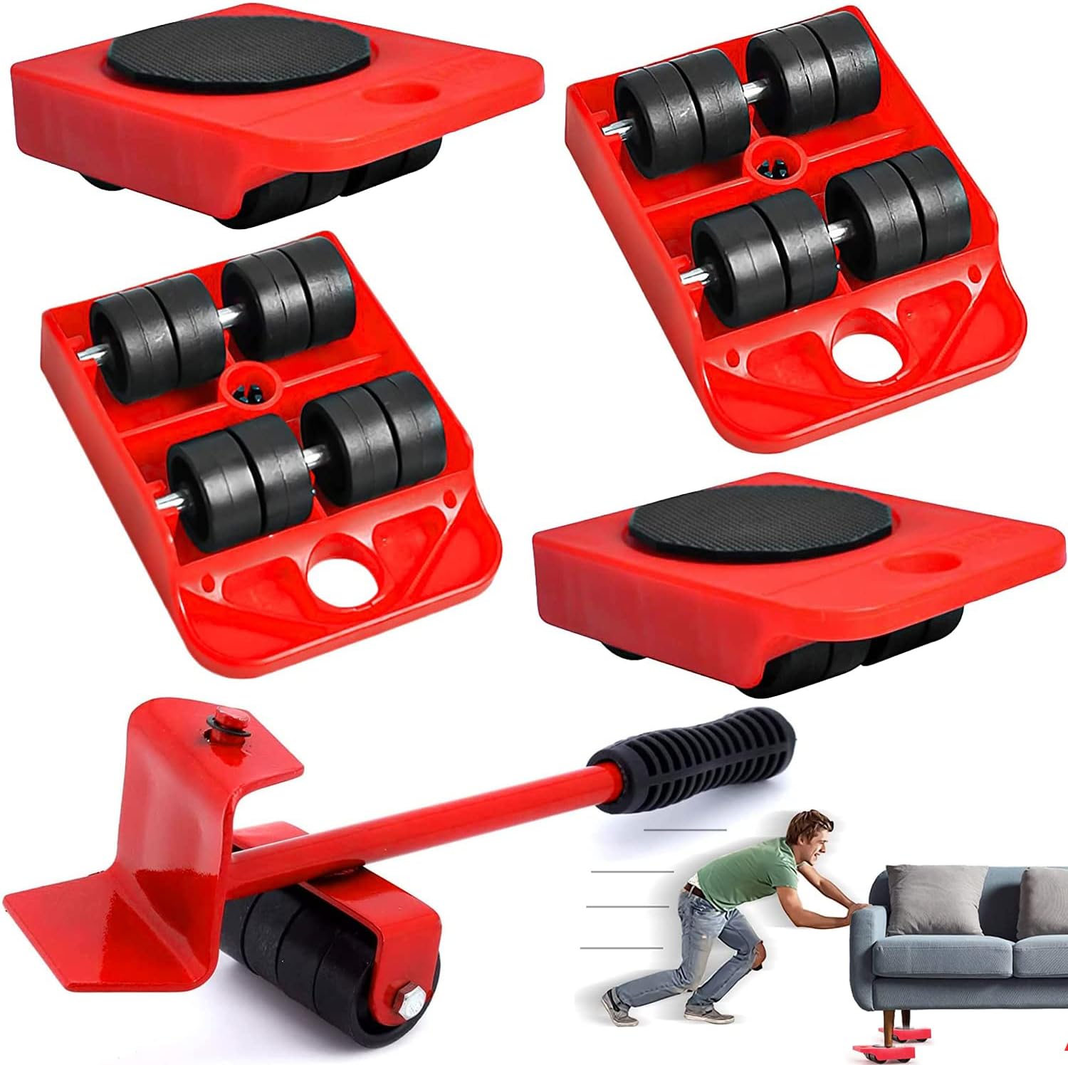 MCSWKEY Moves Furniture, Set of 5 Furniture Lifting Tools with 4 Wheels ...
