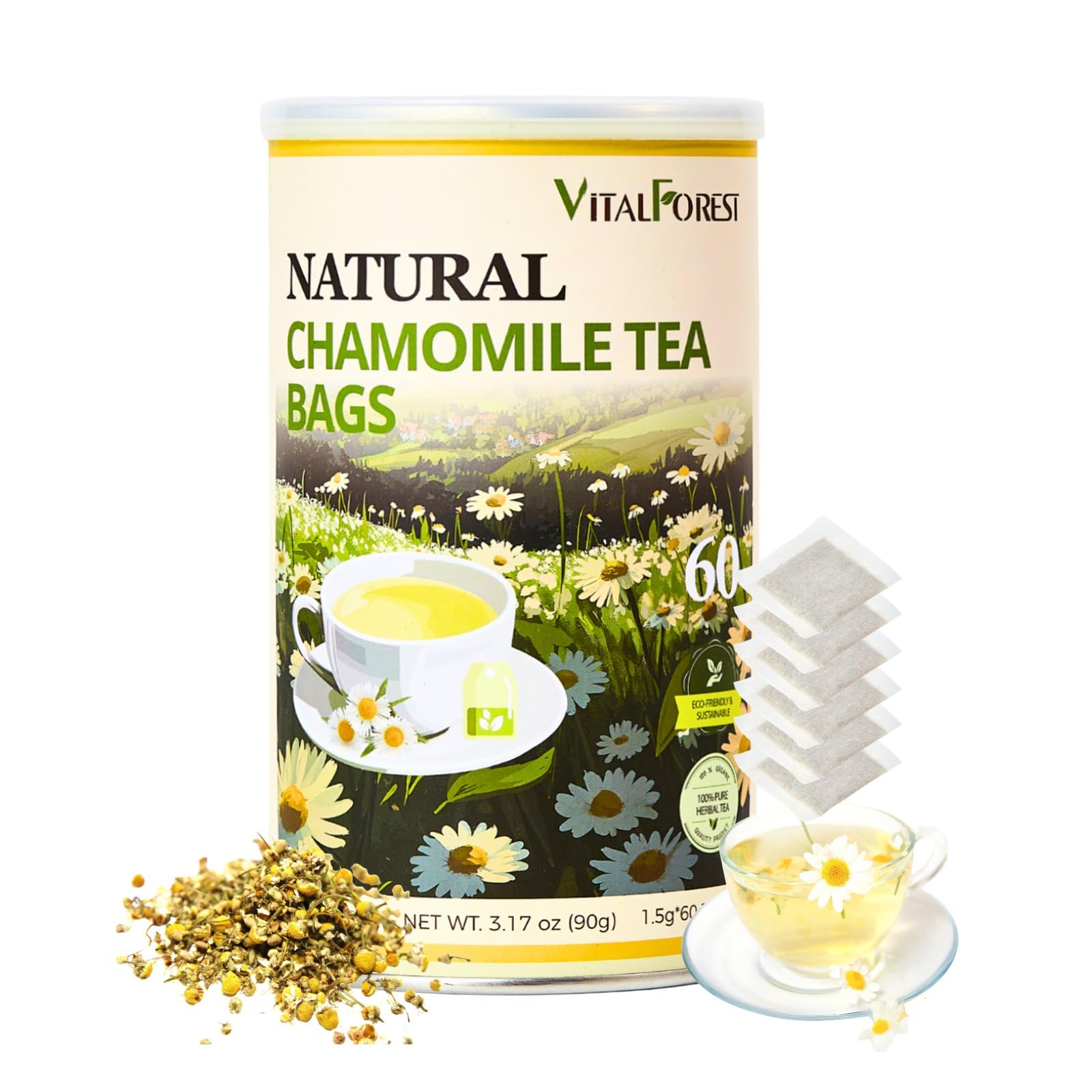 Amazon.com: 60 Chamomile Tea Bags, VitalForest Chamomile Flowers Tea ...