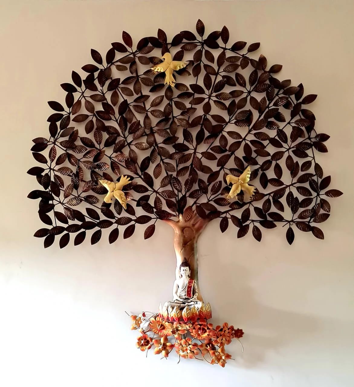 Sandhya Craft Iron Buddha Under Tree with Birds Wall Art | Home ...
