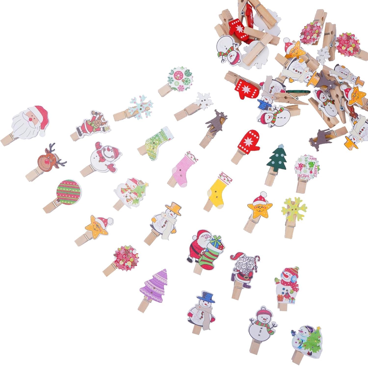 TAIKOUL 50Pcs Christmas Wooden Pegs Christmas Wooden Clips Xmas Card ...