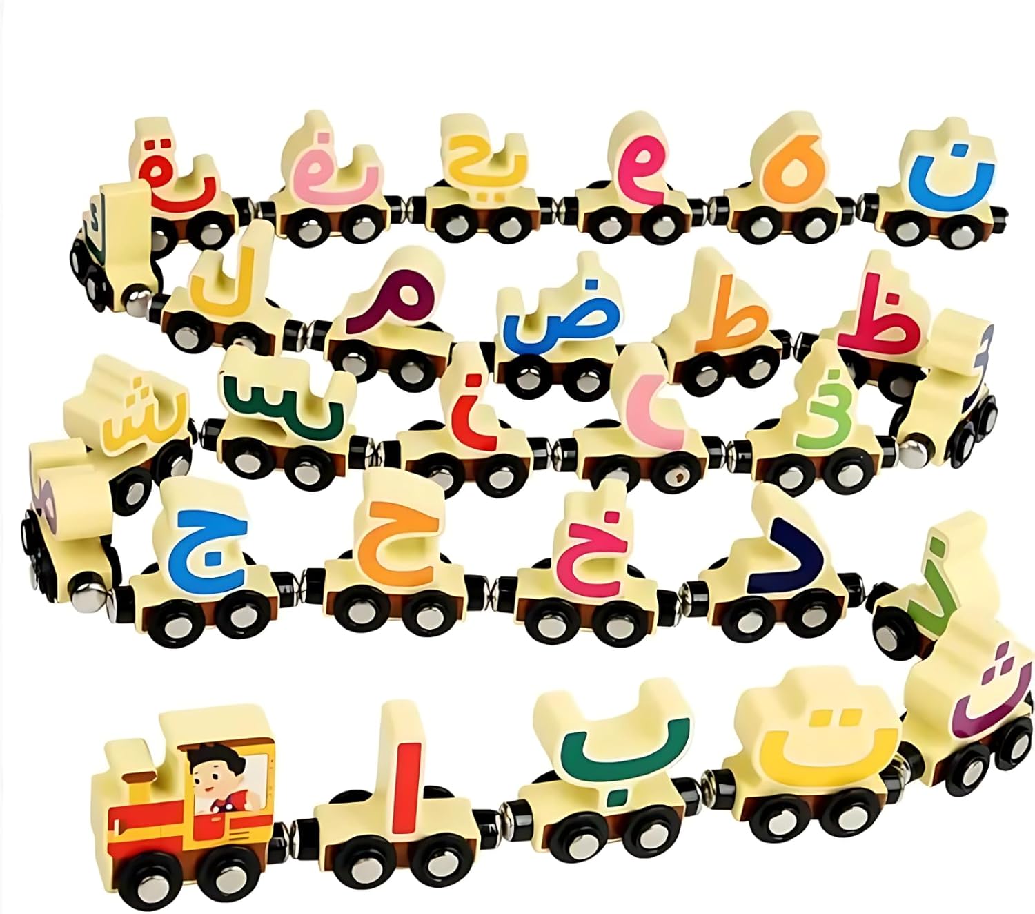 Amazon.com: NOB Ventures Wooden Arabic Alphabet Train Toy 29 PCS with ...