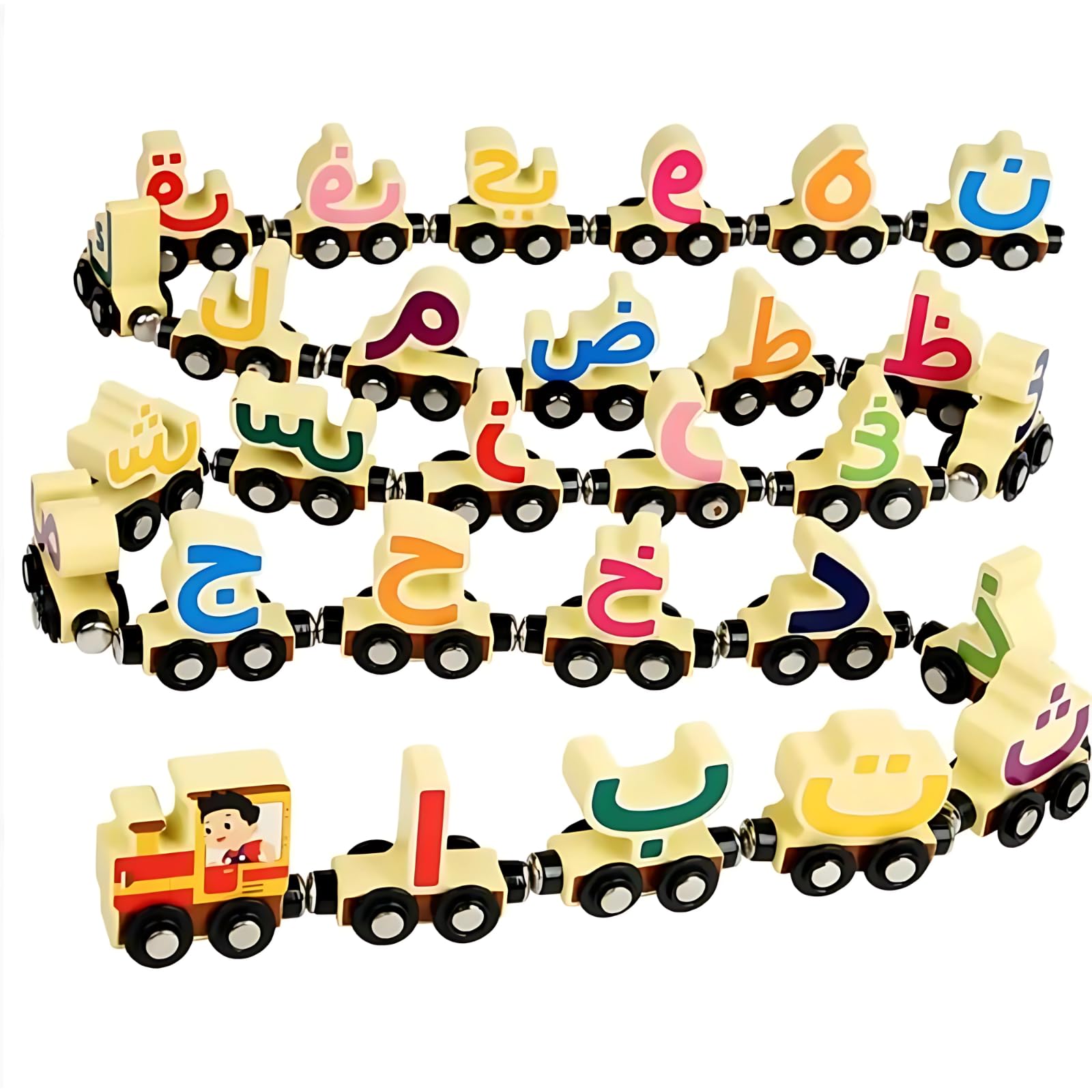 Amazon.com: NOB Ventures Wooden Arabic Alphabet Train Toy 29 PCS with ...