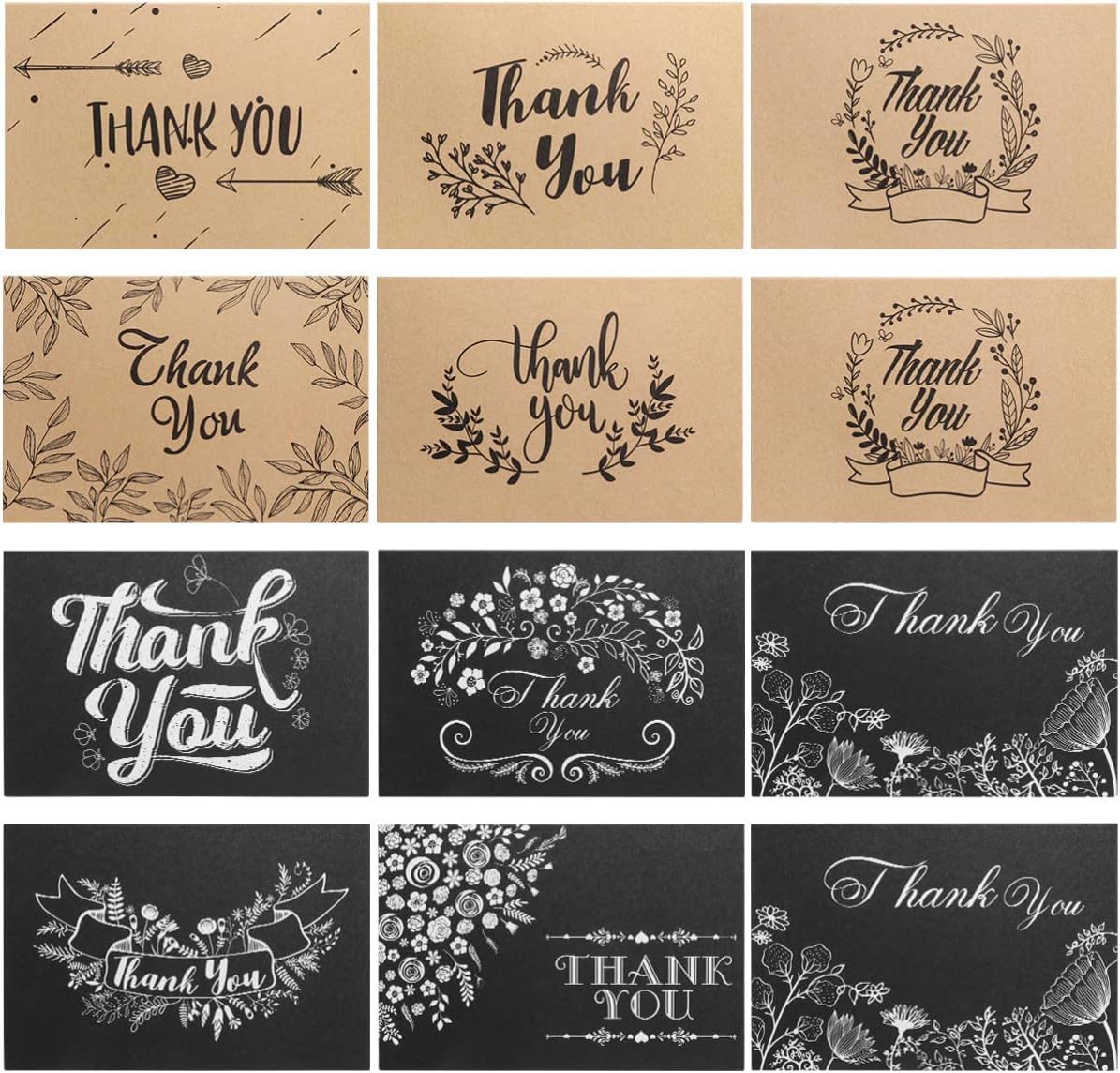 PartyKindom 150 Pack Thank You Cards with Envelopes and Stickers, Brown ...