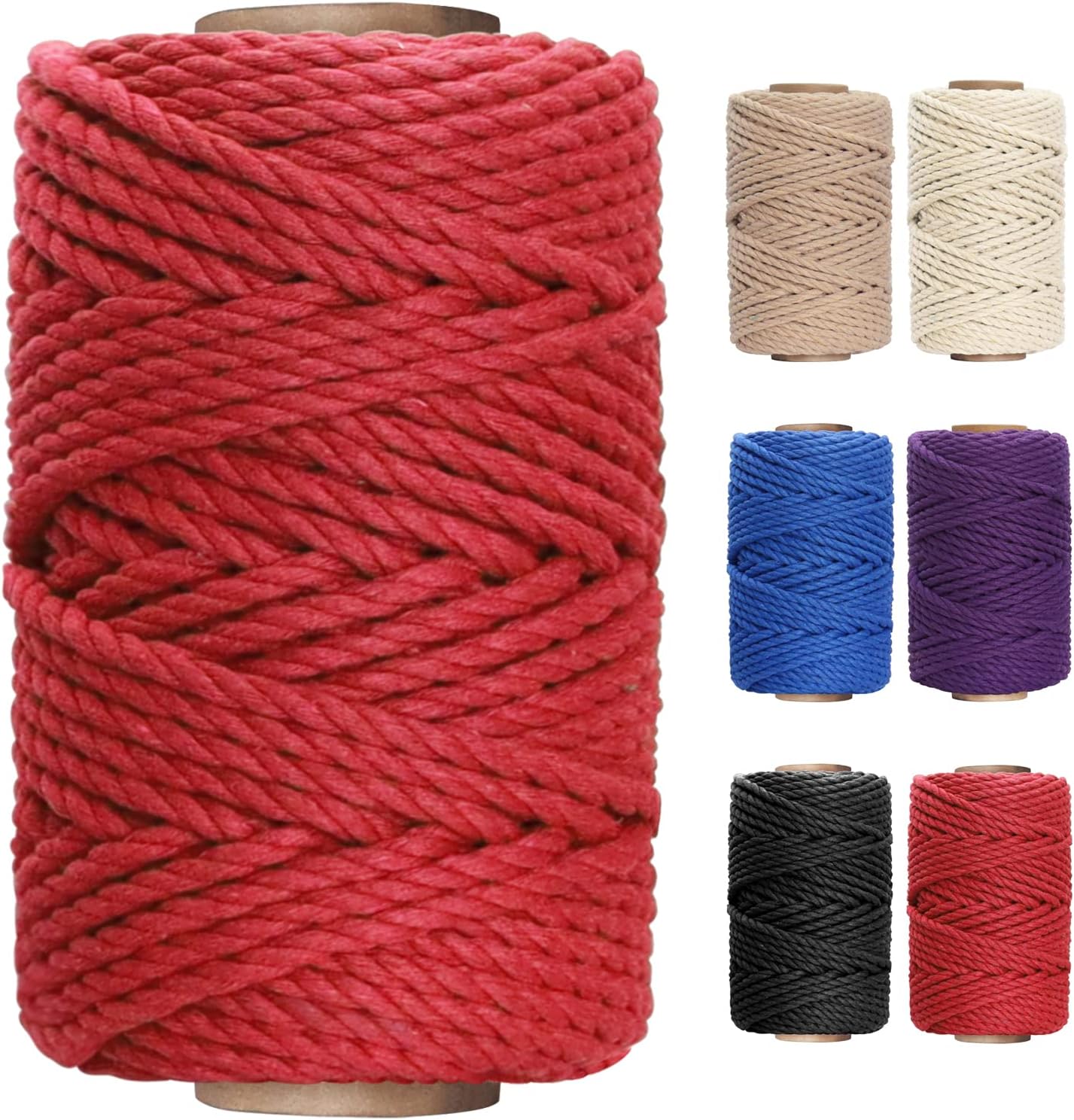 Natural Red Cotton Rope 1/4 inch x 100 feet Macrame Cord, Colored ...