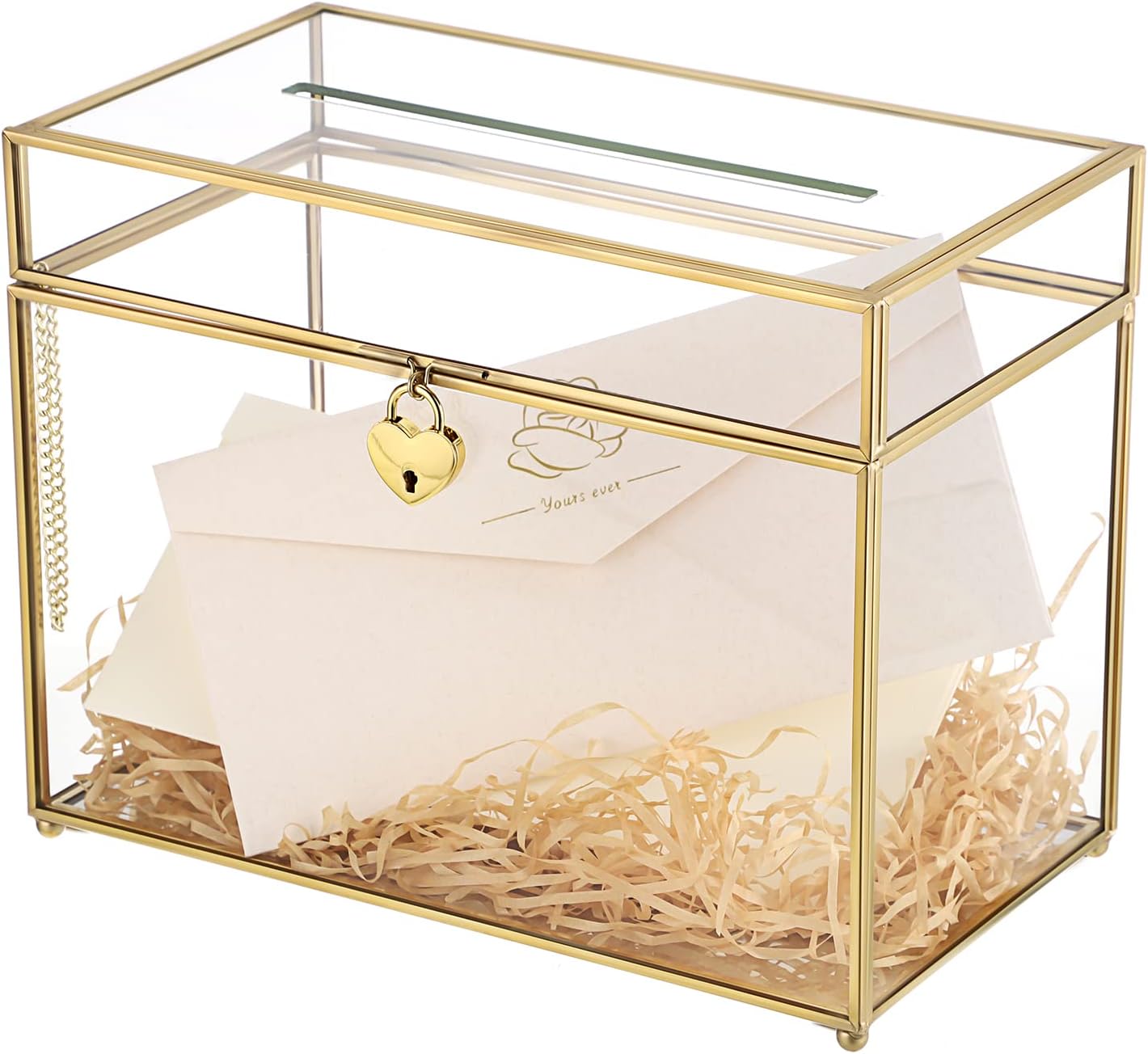 Amazon.com: ELLDOO Gold Glass Wedding Card Box with Heart Lock, Vintage ...
