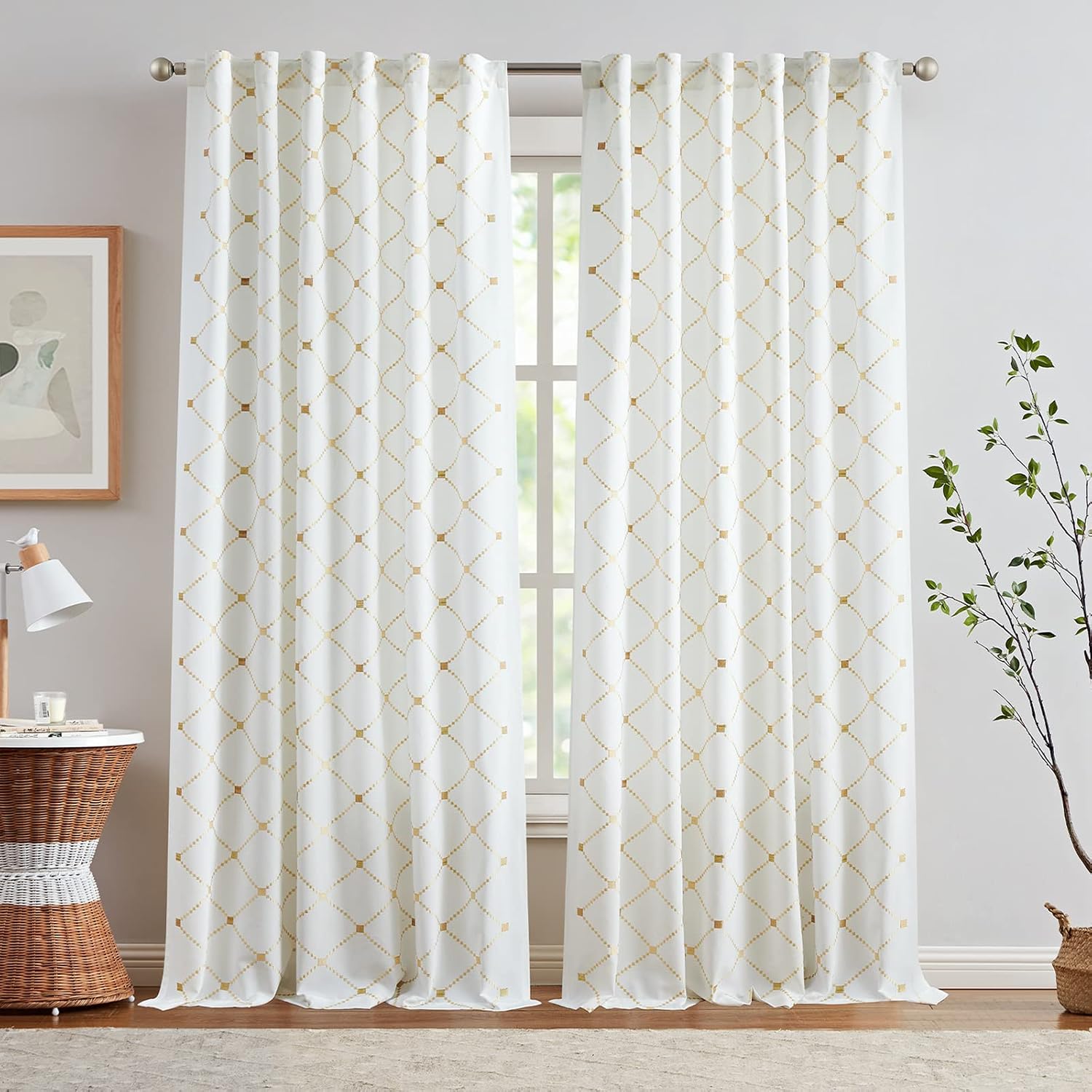 Amazon.com: jinchan White Curtains for Living Room with Diamond ...