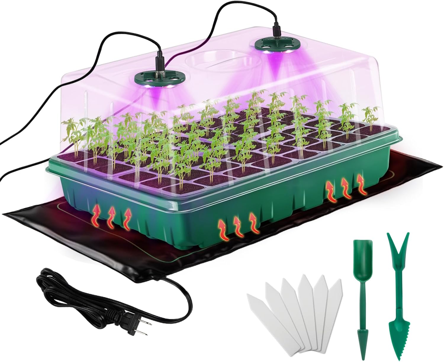 Amazon.com : Seed Starter Tray with Grow Light & Heat Mat - 48 Cell ...