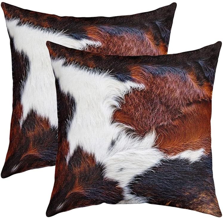 Cowhide Throw Pillow Covers 18"x18" Set of 2 Cow Fur Printed Pillow ...