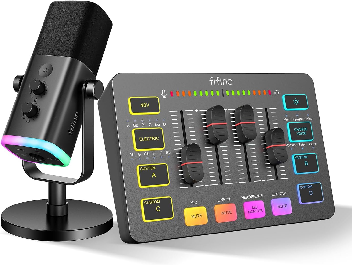 FIFINE USB/XLR Streaming Micro Dynamique, Gaming Audio Mixer, Streaming ...