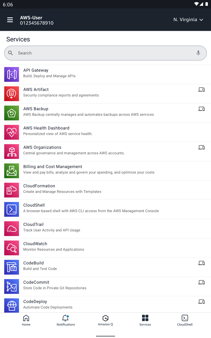 AWS Console - App on Amazon Appstore