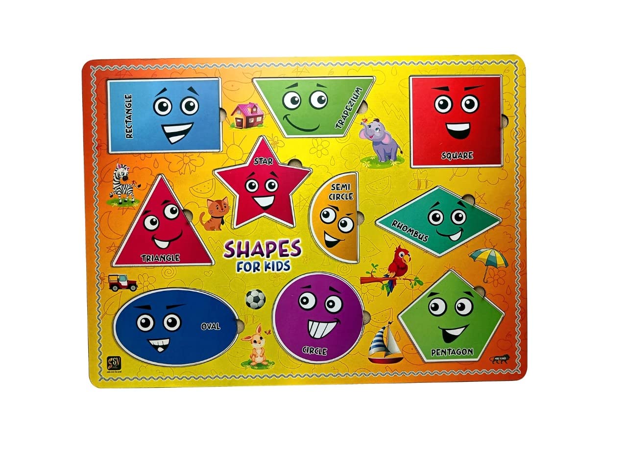 Wooden Educational Shapes Fun Learning Puzzle Multicolour - 10 Pieces ...