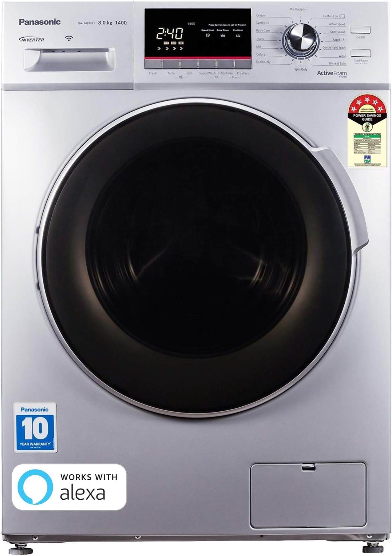 Panasonic 8.0 Kg 5 Star Wifi Inverter Fully-Automatic Front Loading ...