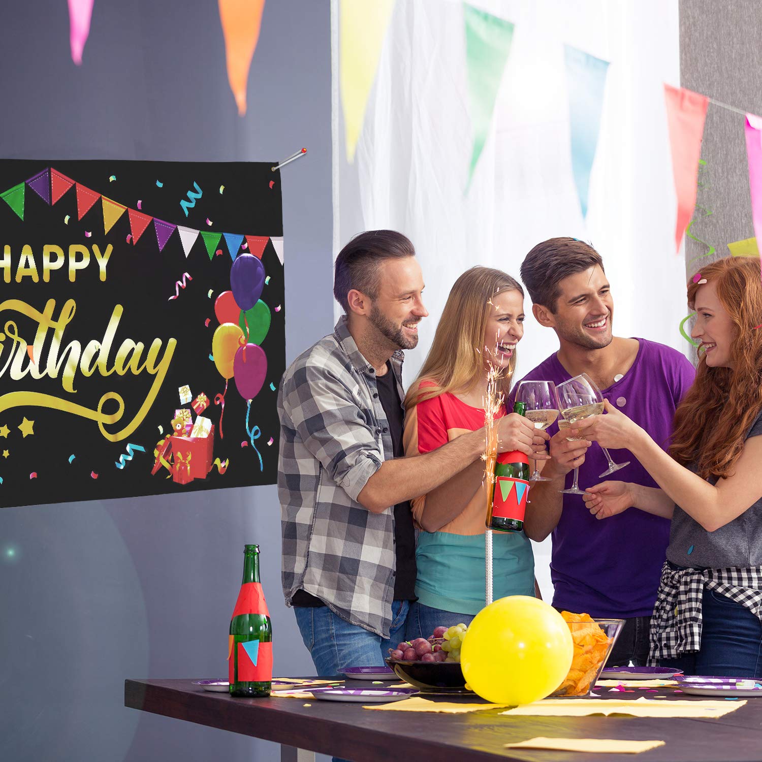 Buy Large Happy Birthday Banner Colorful Birthday Hanging Banner Giant ...