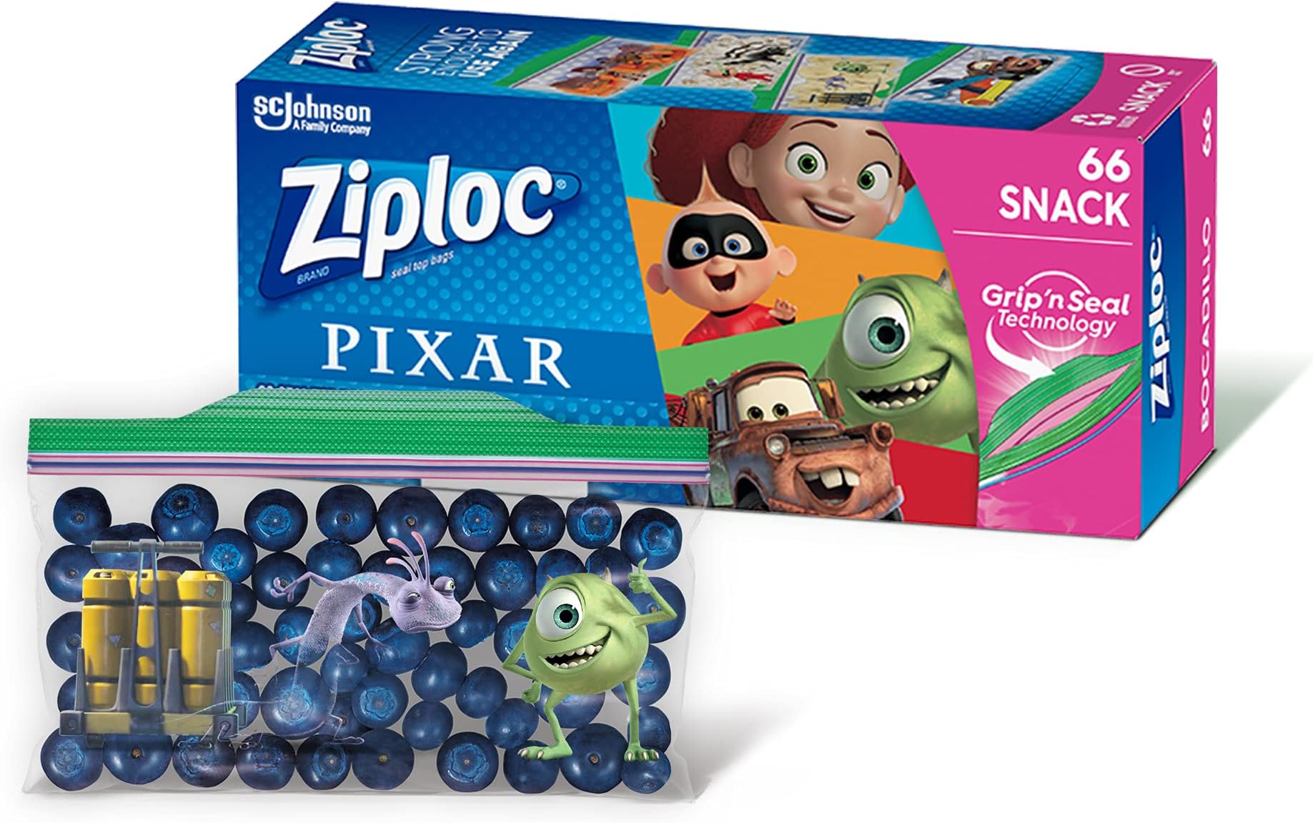 Amazon.com: Ziploc Snack Bags with Pixar Designs, Small Plastic Storage ...