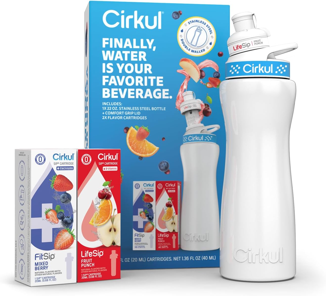Amazon.com: Cirkul 22oz. White Stainless Steel Water Bottle Starter Kit ...