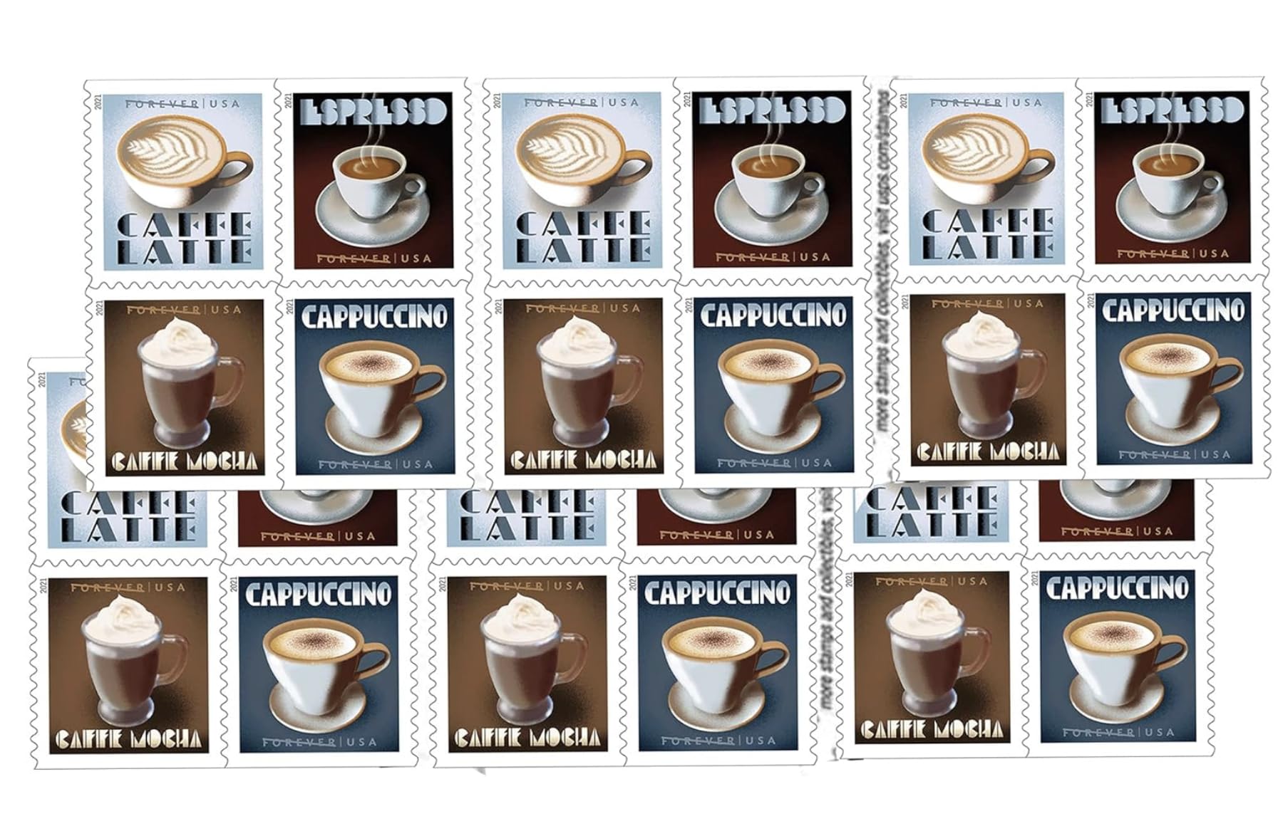 Amazon.com: Coffee-Themed First Class Forever Stamps: 2 Booklets of 20 ...