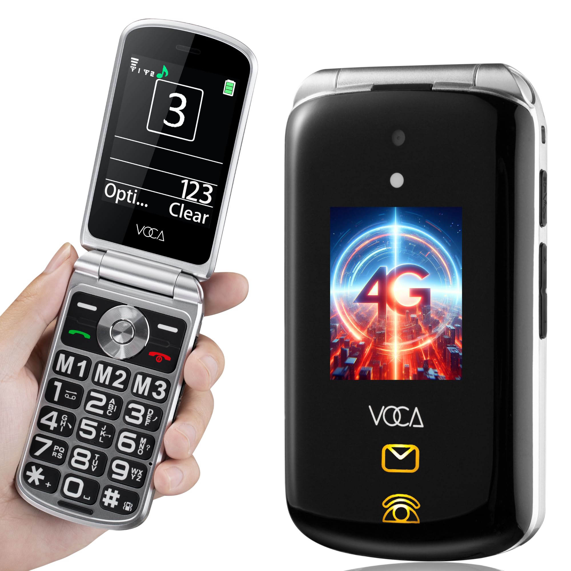 VOCA Big Button Flip Phone for Elderly, Dual Screen, Unlocked 4G LTE ...