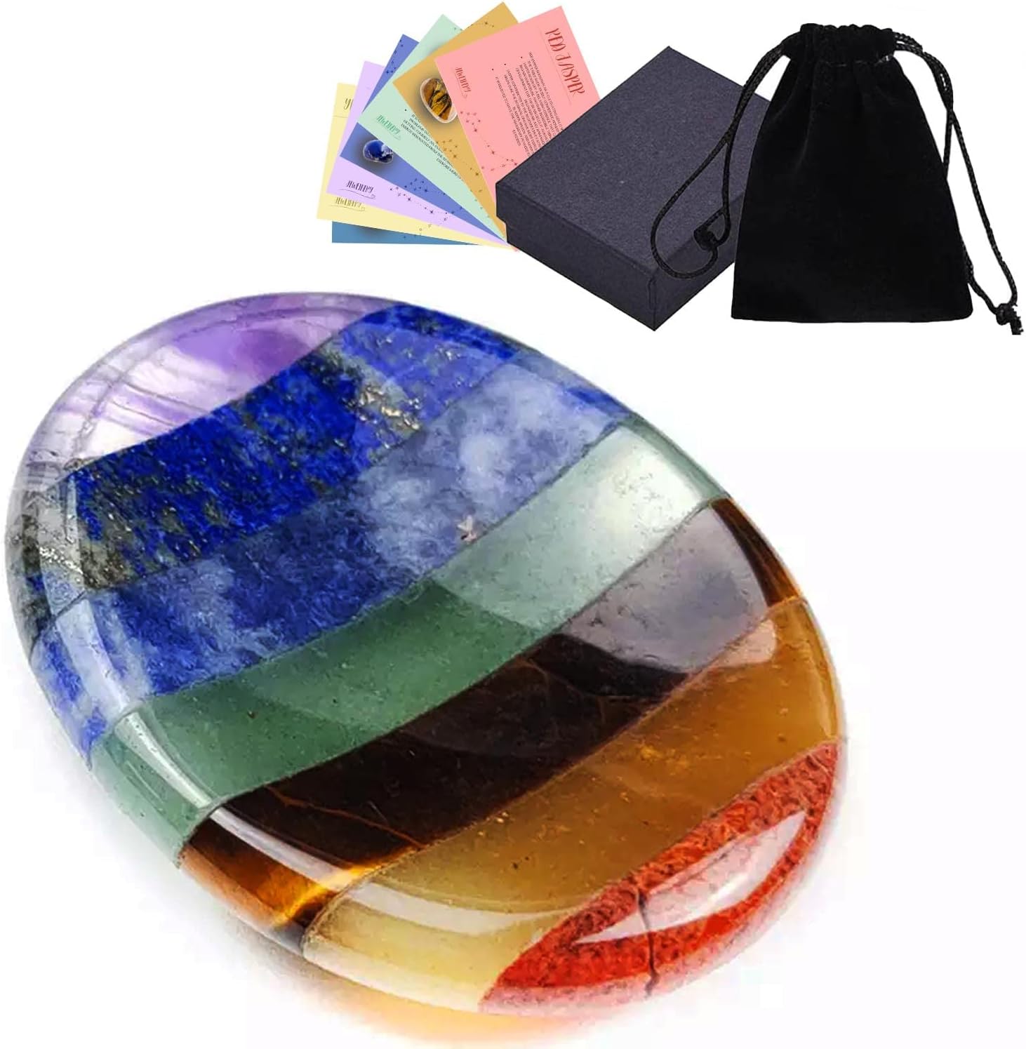 Thumb Worry Stone for Anxiety with Crystal Information Card Set- 7 ...