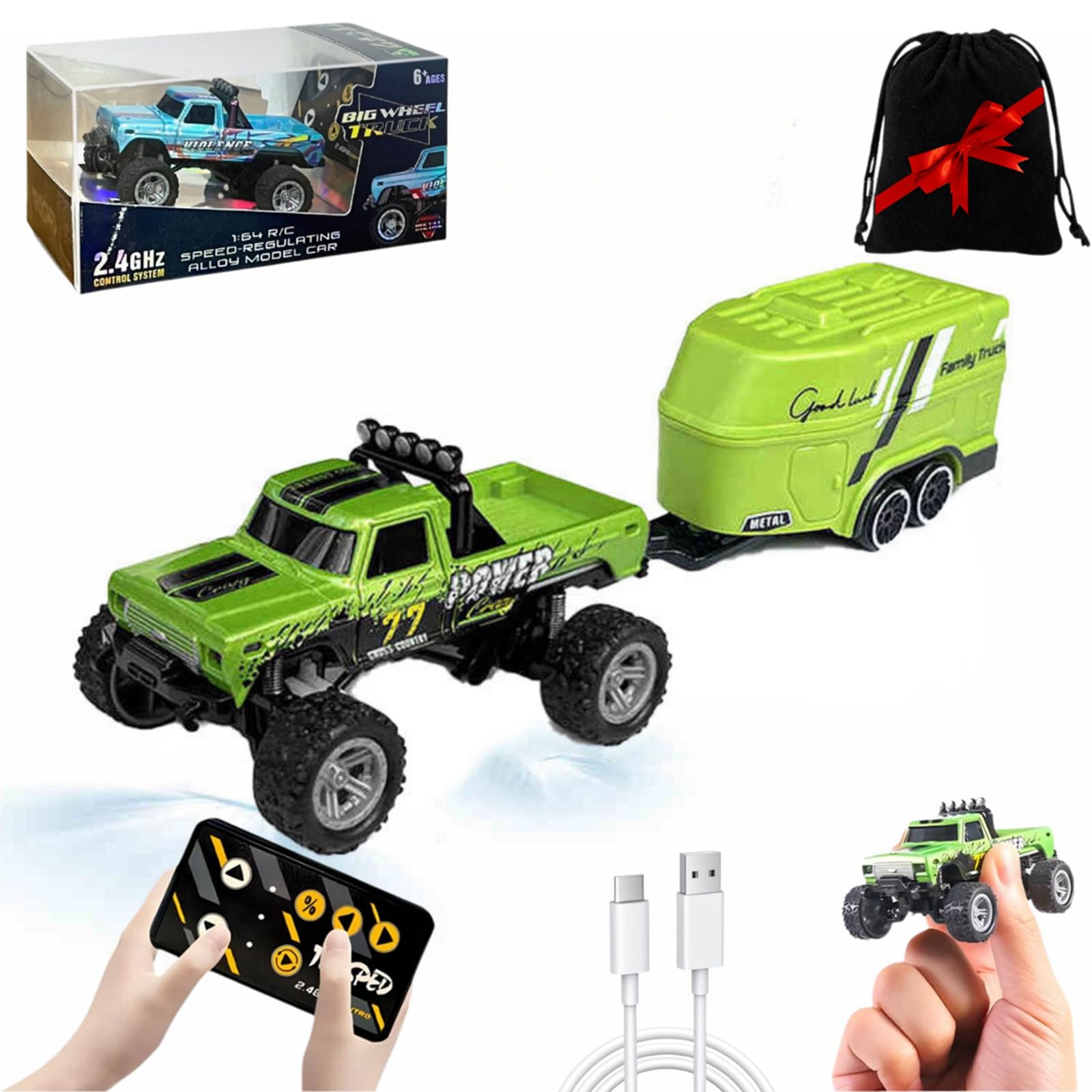 Amazon.com: Mini Rc Monster Truck, 1/64 Scale Monster Truck with Lights ...
