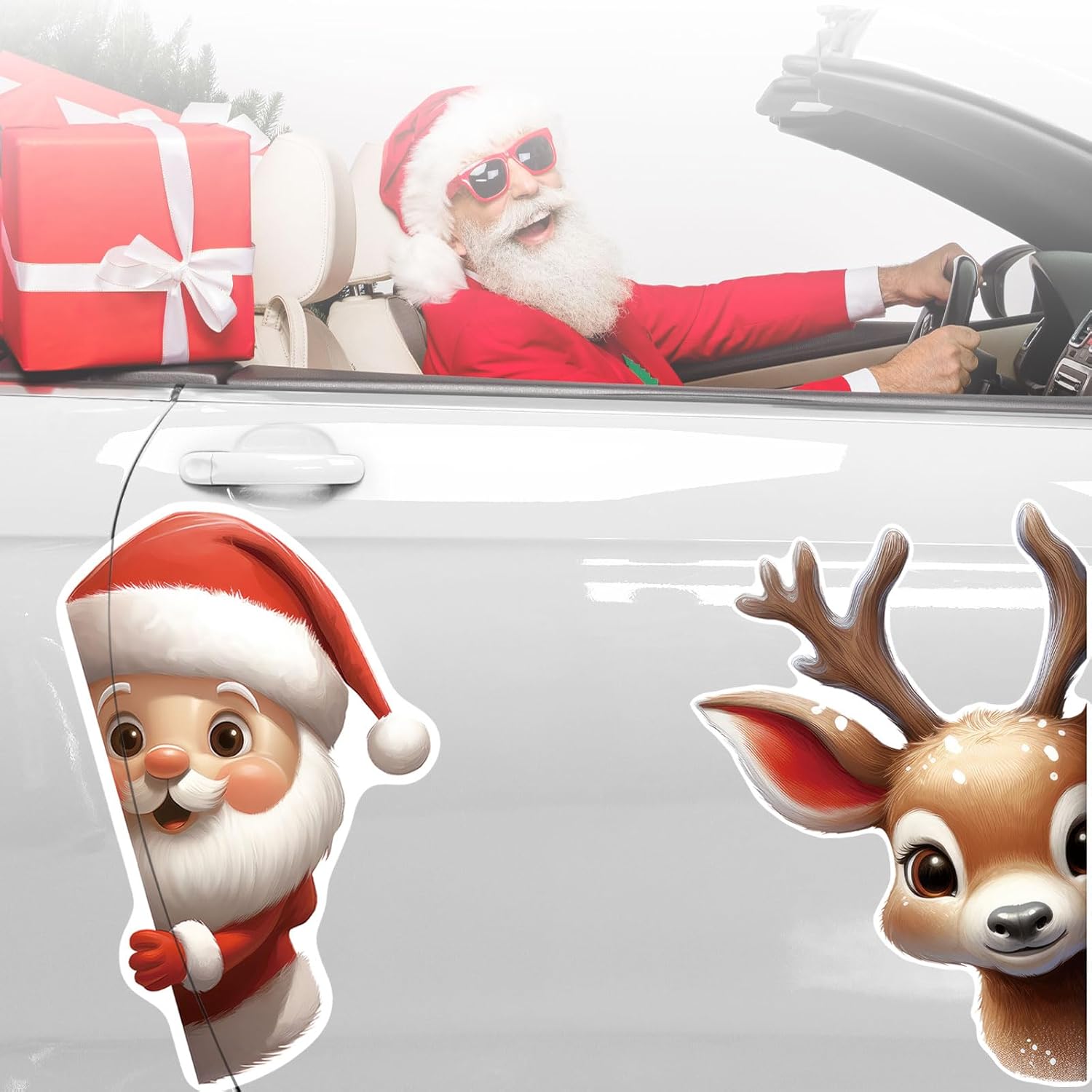 Amazon.com: Christmas Magnets Set Reflective Santa Claus Reindeer ...