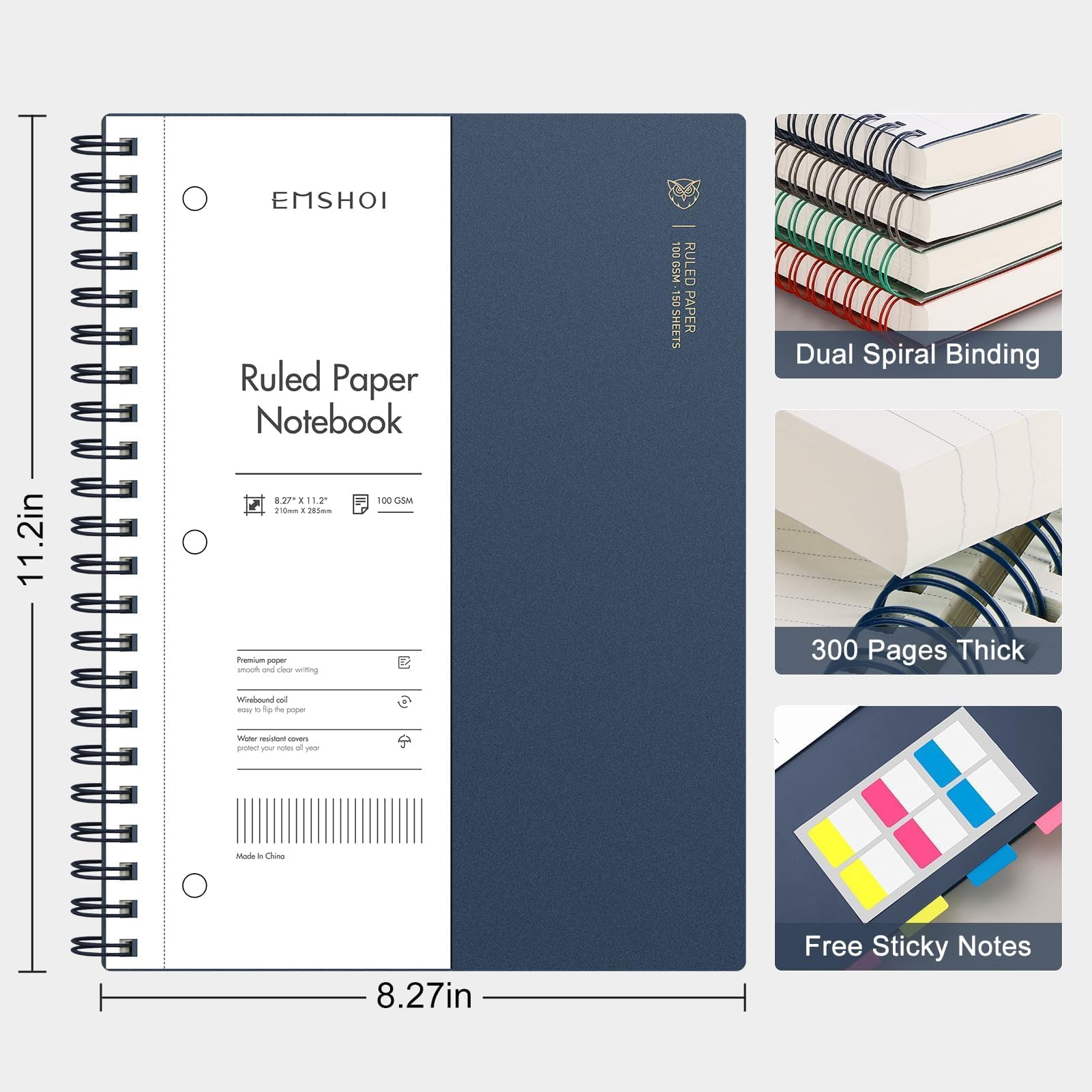 Snapklik.com : EMSHOI A4 Spiral Notebook College Ruled - 300 Pages/150 ...