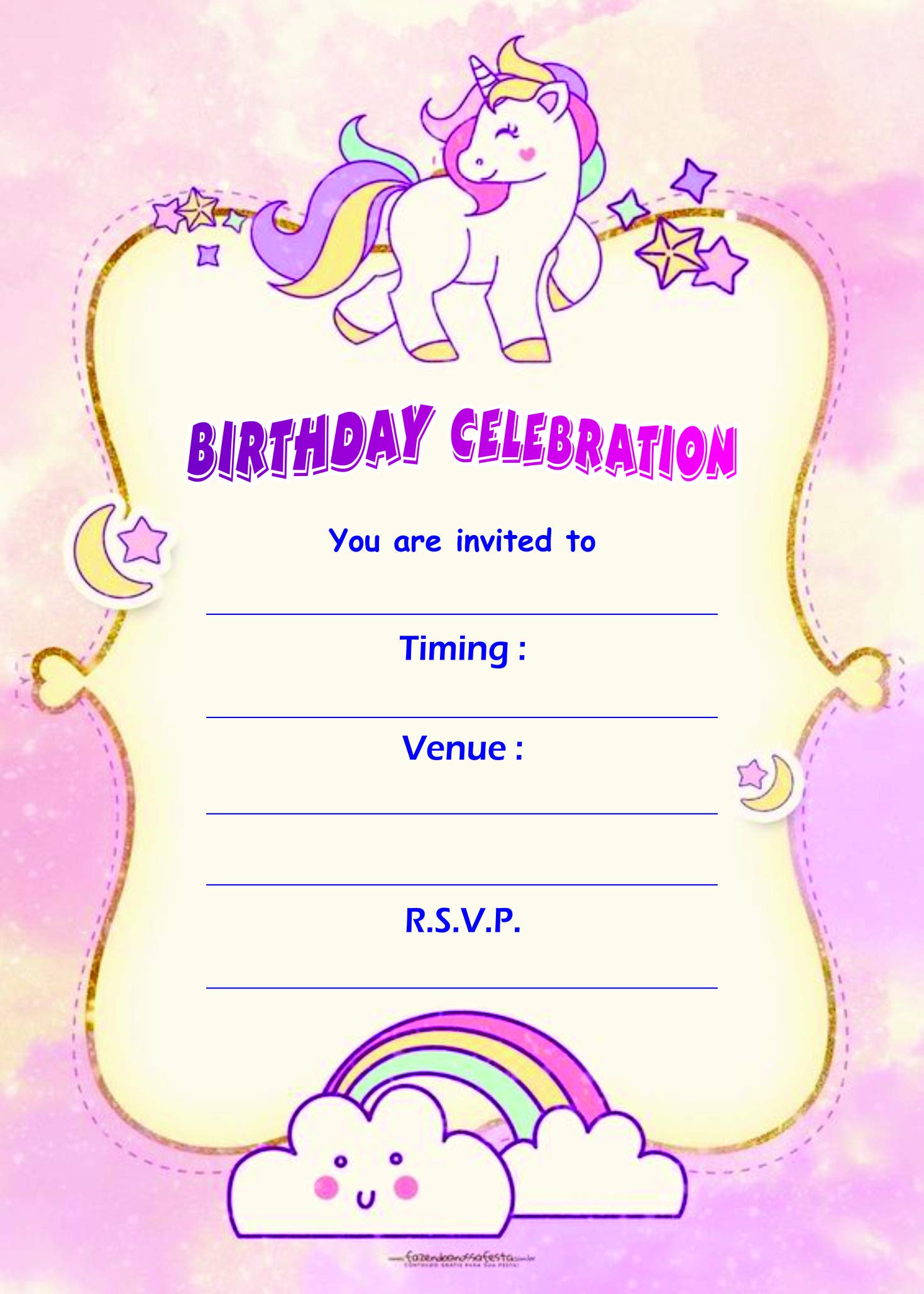 Birthday Metallic Card Invitations with Envelopes - Kids Birthday Party ...