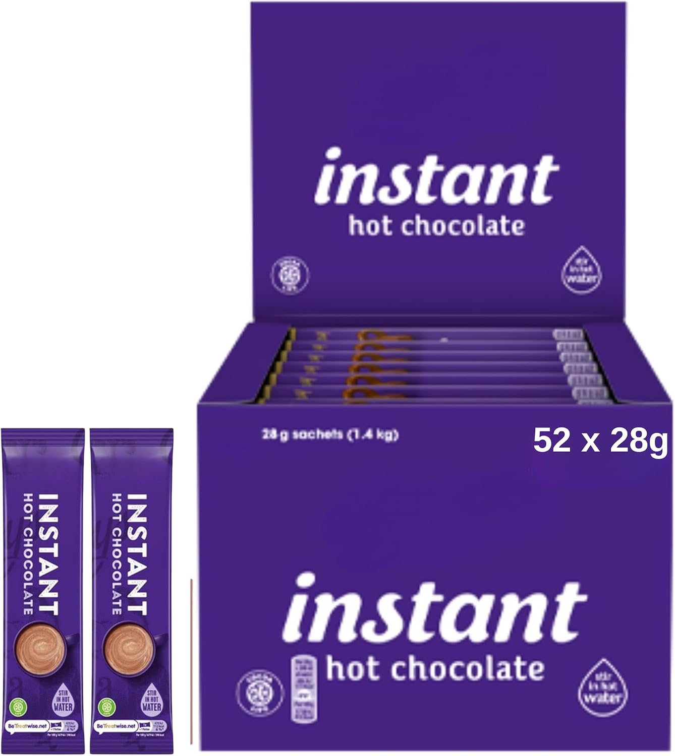 52x Dairy milk Instant Hot Chocolate Sachets 28g – Bulk Pack of 50 with ...