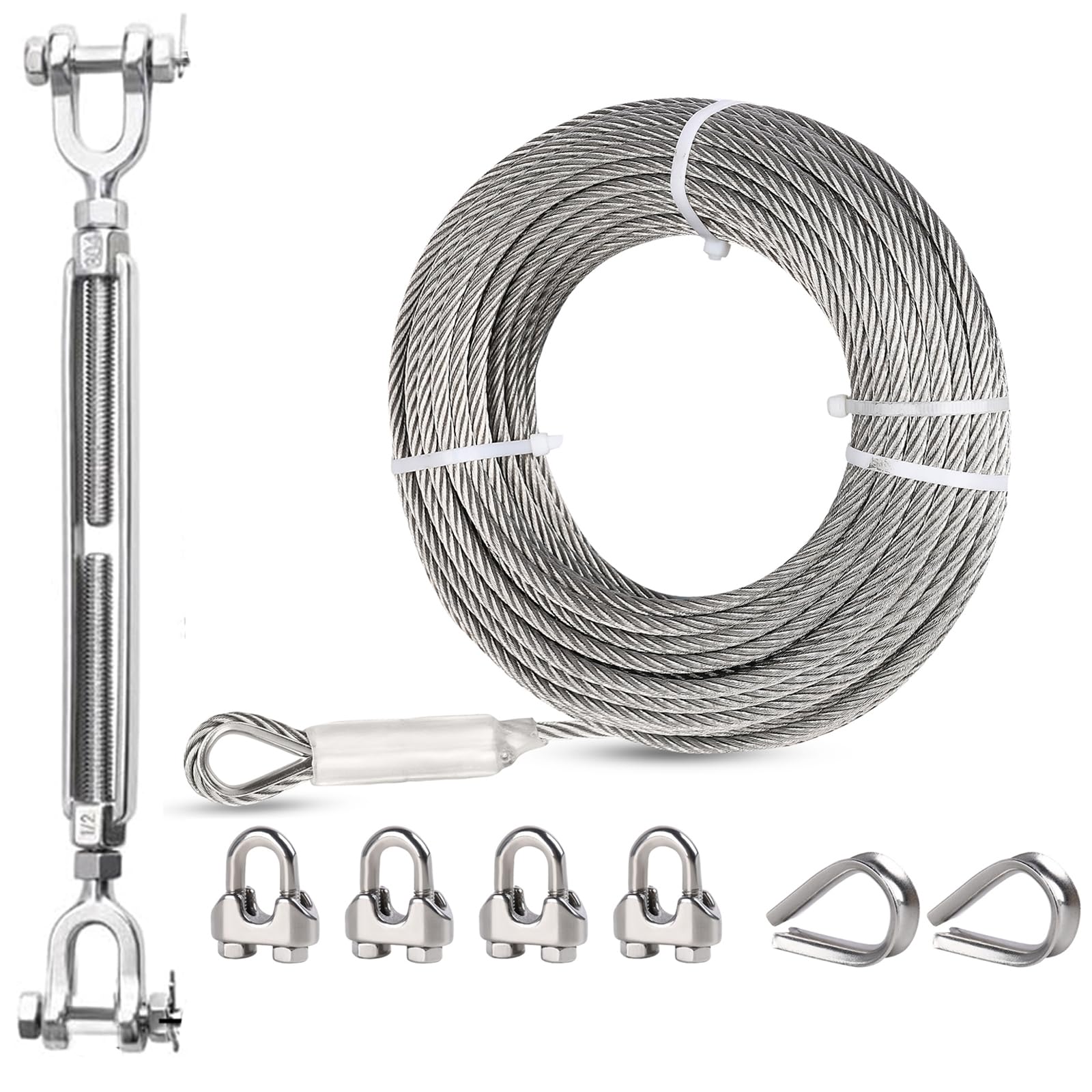 Amazon.com: 5/16 Stainless Steel Cable 75ft+Turnbuckle 1/2 M12 304 ...