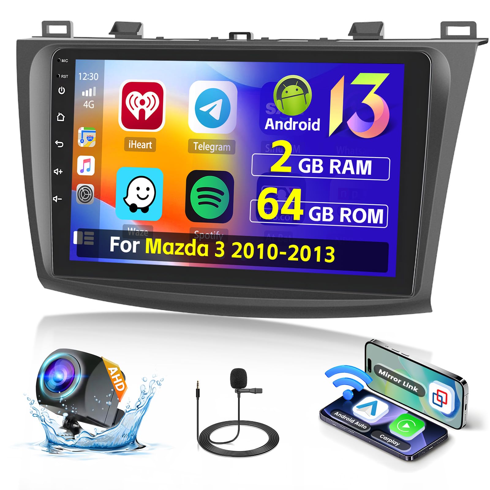 Amazon.com: [2+64G] Android 13 for Mazda 3 2010 2011 2012 2013 Car ...