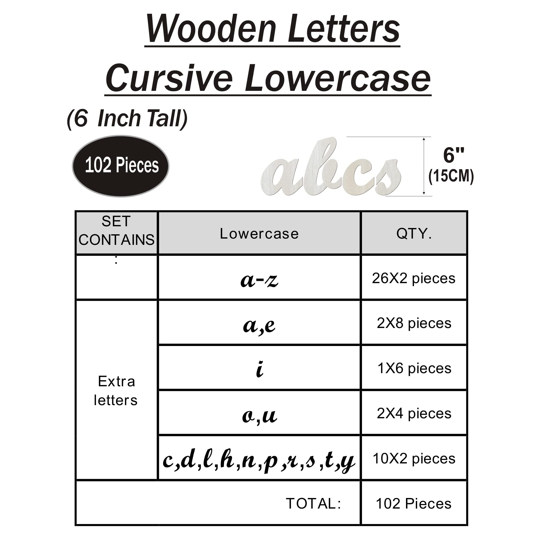 Snapklik.com : 3.7 To 6 Inch 102 Pieces Wood Letters Cursive Lowercase ...