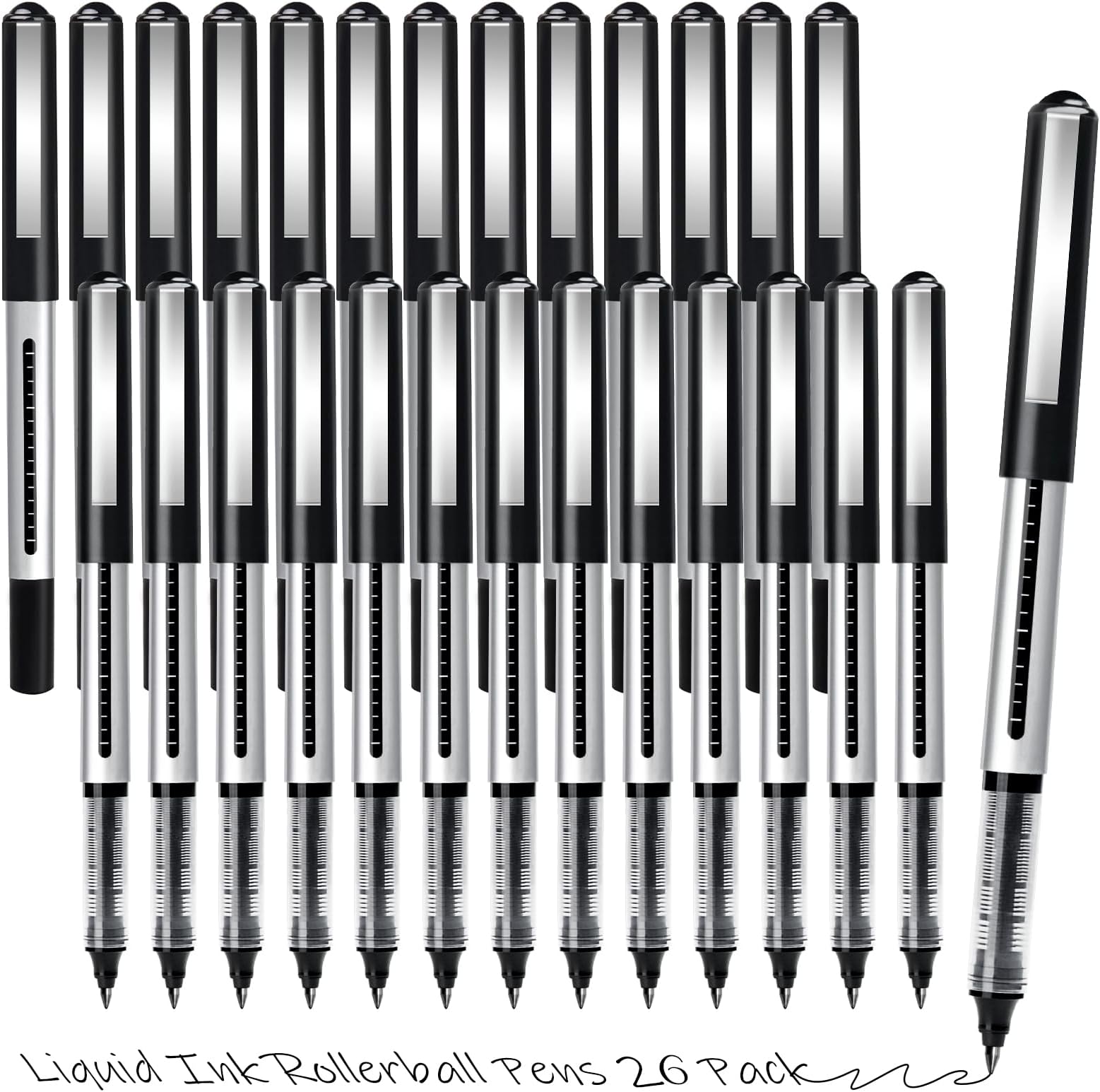 KERIFI Rollerball Pens Black Ink 26 Pack Black Gel Pens, 0.5mm Liquid ...